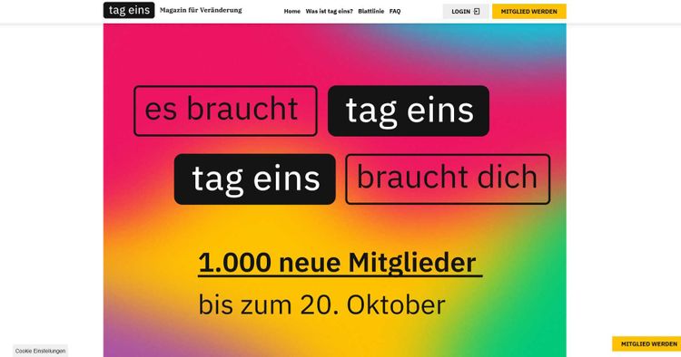 Drohendes Aus: Magazin "tag eins" braucht 1.000 neue Mitglieder ...